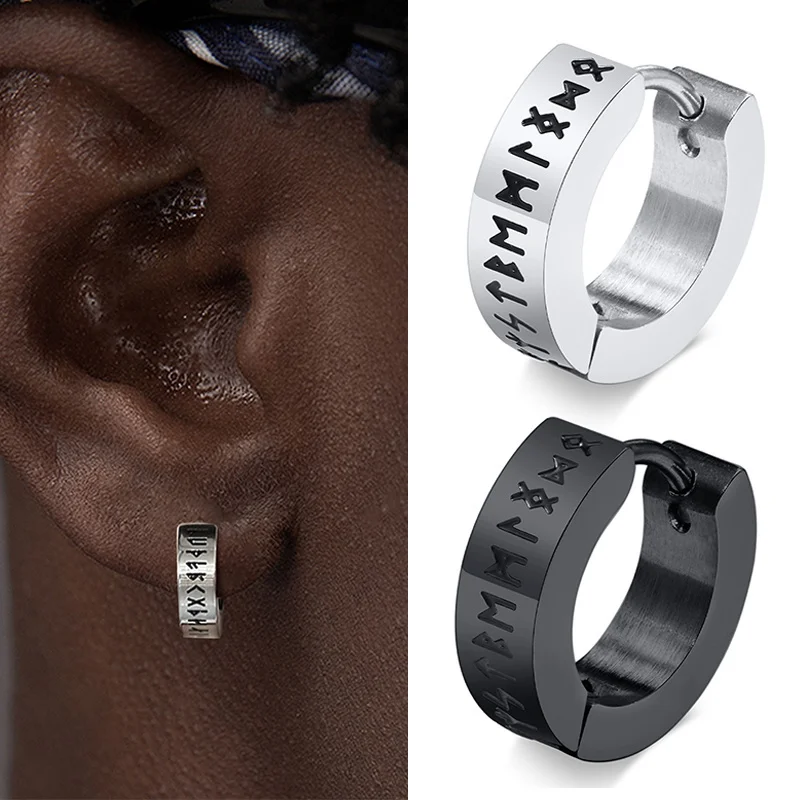 Vintage-Norse-Viking-Runes-Hoop-Earrings-for-Men-Male-Boys-Waterproof ...