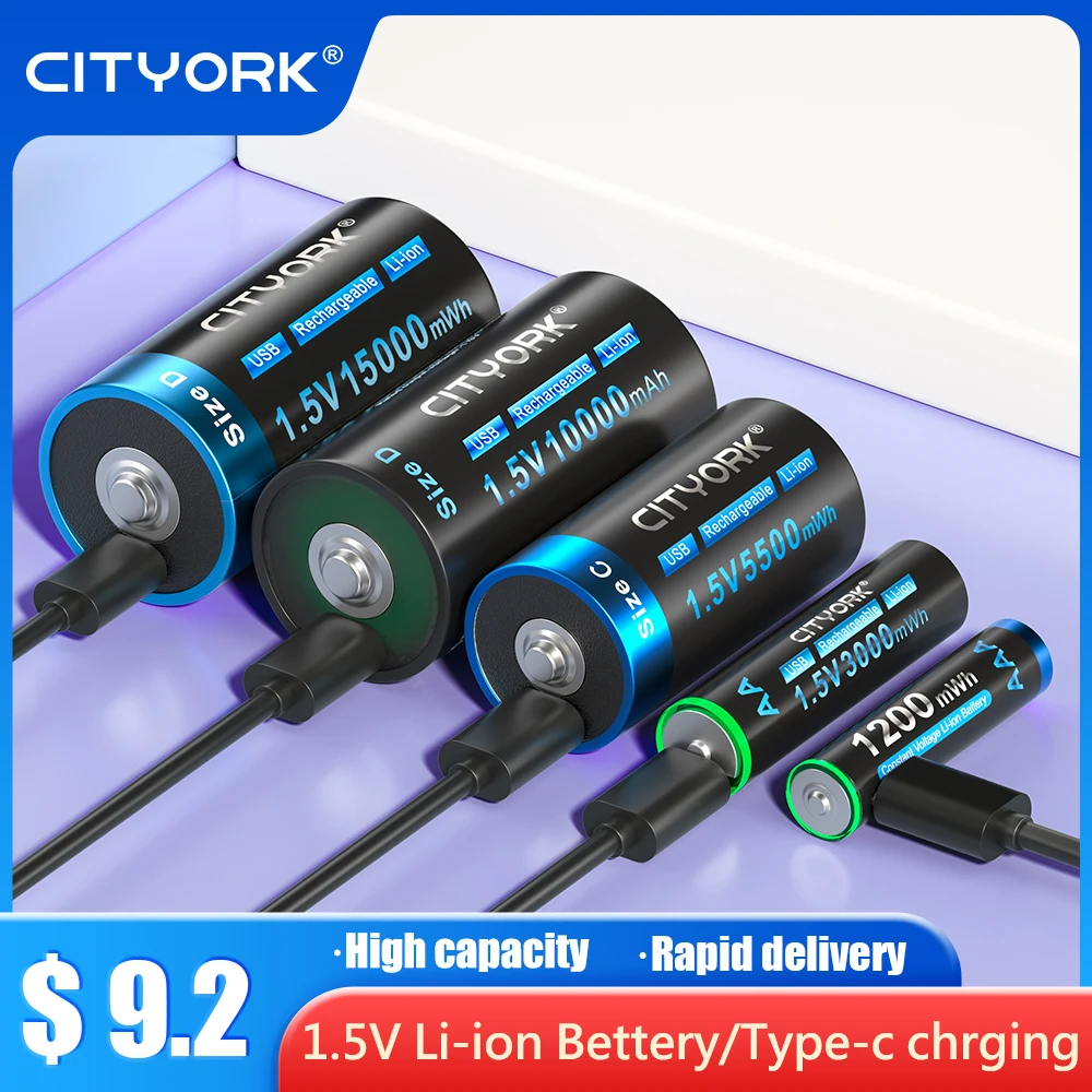 CITYORK 2-4pcs 1.5V Li-ion USB Rechargeable Battery AA AAA C D Size ...