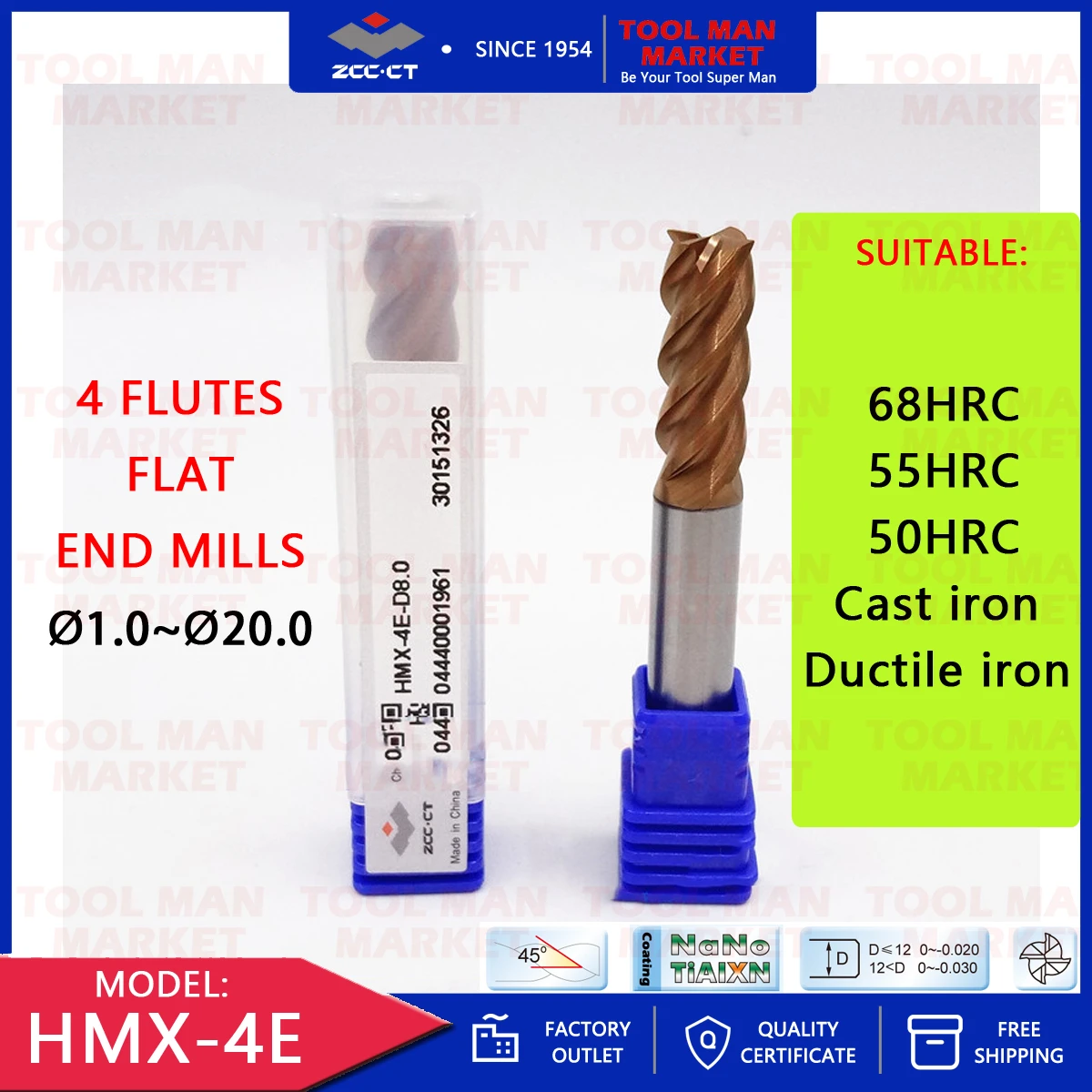 Hmx-4e Zcc.ct 4 Flutes Straight Shank Flat High Hardness End Mills ...