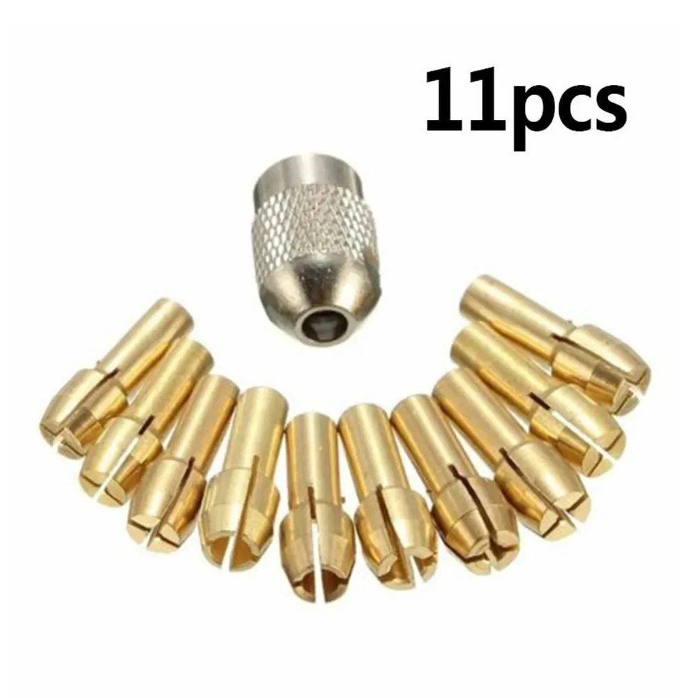 11pcs-Brass-Drill-Chuck-Collet-Bit-Set-0-5mm-3-2mm-Shank-Screw-Nut ...
