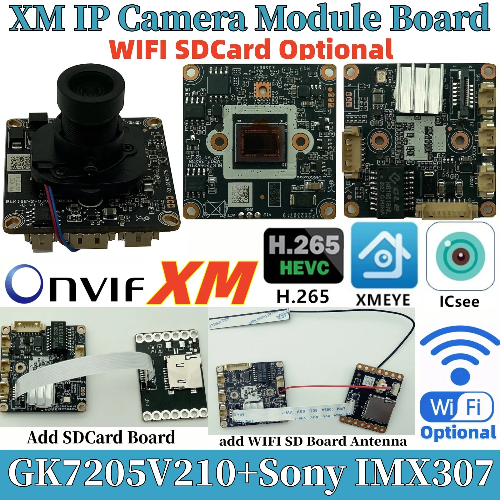 WIFI-SDCard-Optional-3MP-XM-IP-Camera-Module-Board-M12-Lens-IRCut ...