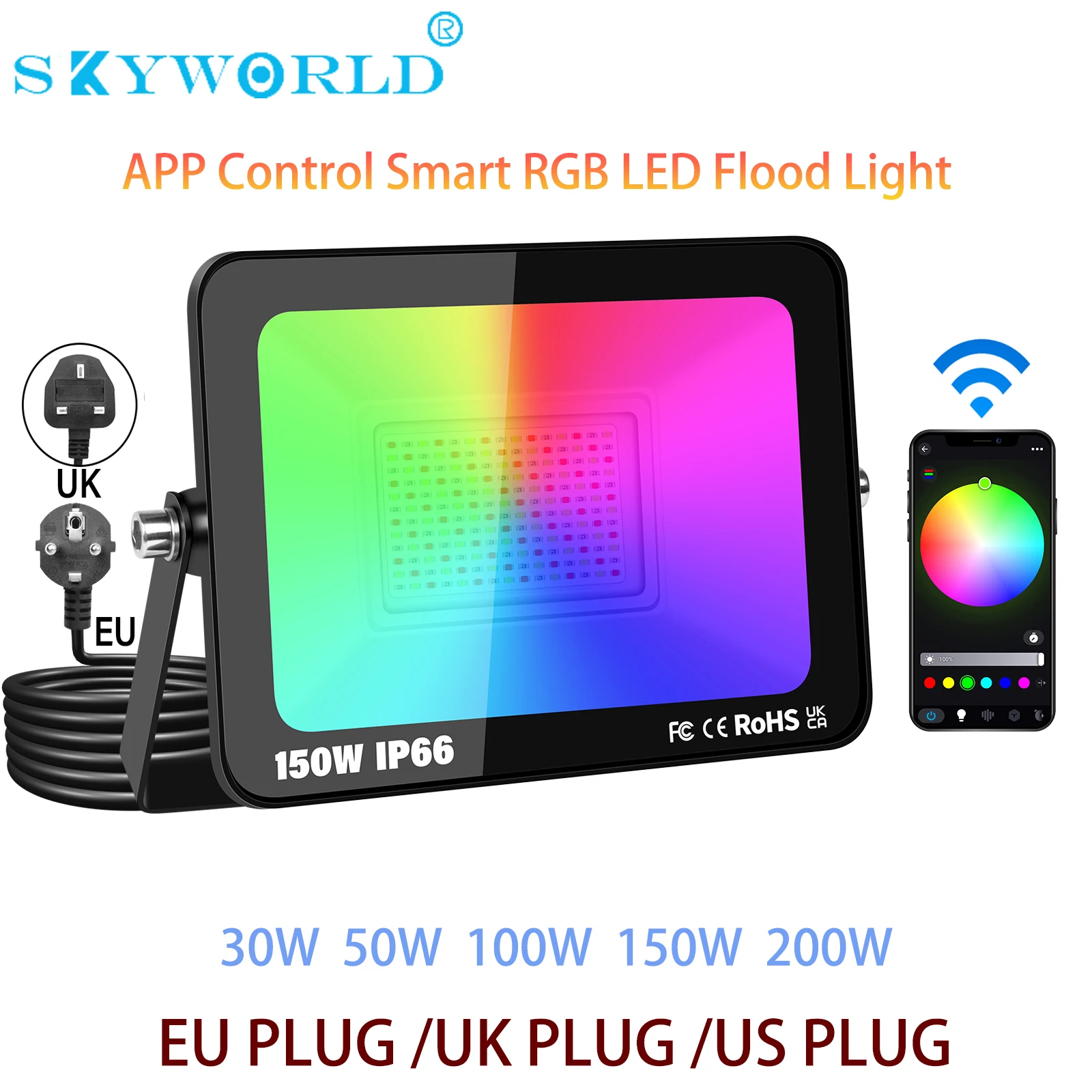 SKYWORLD APP RGB Smart Floodlight with Plug 16 Million Colors ...