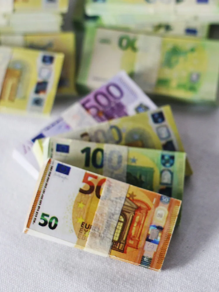 Mini moneda dólar Euro 5 paquete 1/12 escala miniatura dinero billetes ...