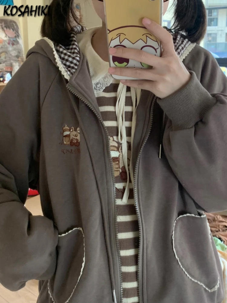KOSAHIKI Sudadera Kawaii con capucha Para Mujer, suéter con cremallera ...
