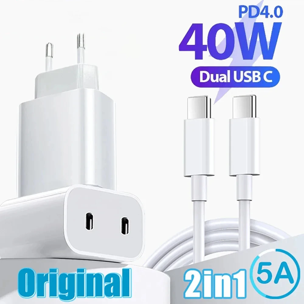 40W-Dual-PD-Charger-2-Ports-USB-Type-C-Charger-Fast-Charging-For-iPhone ...