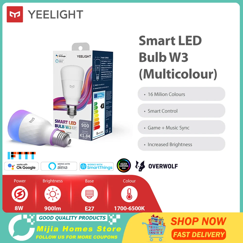 Yeelight W3 Smart LED Bulb WiFi E27 YLDP005/YLDP007 Multicolor/White ...