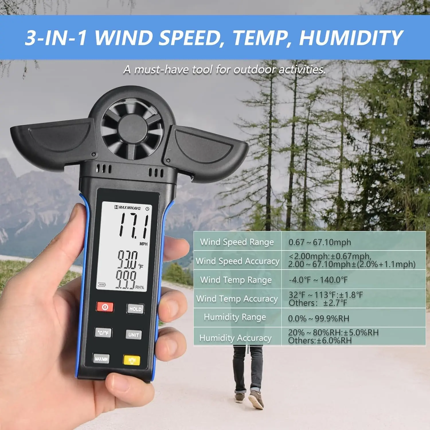HOLDPEAK Handheld Anemometer with 270 Rotatable Detector & Vane Cover ...