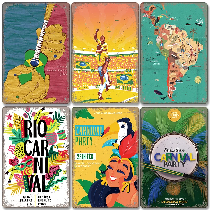 Brazil-Travel-Poster-Country-Flag-Metal-Tin-Signs-Retro-Carnival-Party ...