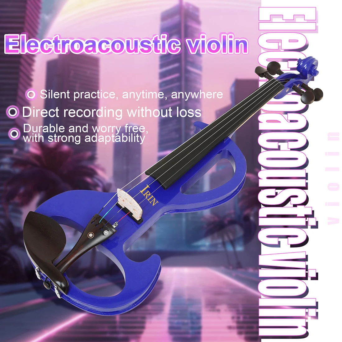 IRIN AU-01 Electric Violin 4/4 Adjustable Volume Solid Wood Dark Blue ...