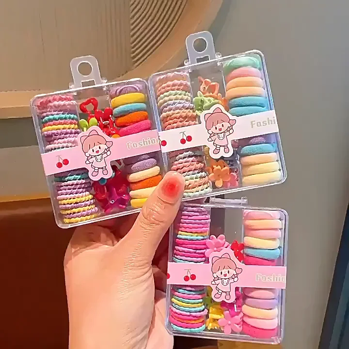 Girls Colorful Hair Claw Clips & Elastic Bands Set - Cute Cartoon ...
