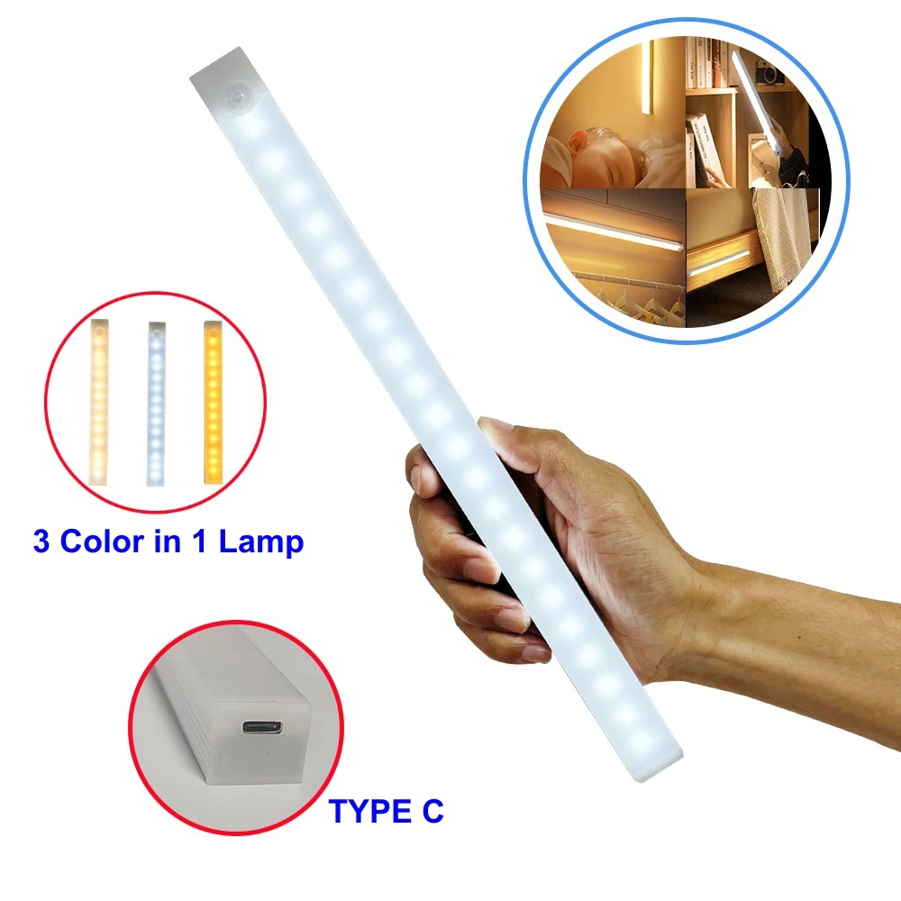 Type-C-Rechargeable-Motion-Sensor-LED-Night-Light-Wireless-Strip-Bar ...