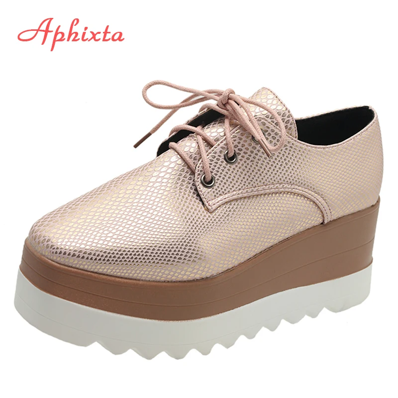 Aphixta-Flat-Platform-Shoes-Woman-Lace-up-7cm-Shoes-Gingham-Height ...