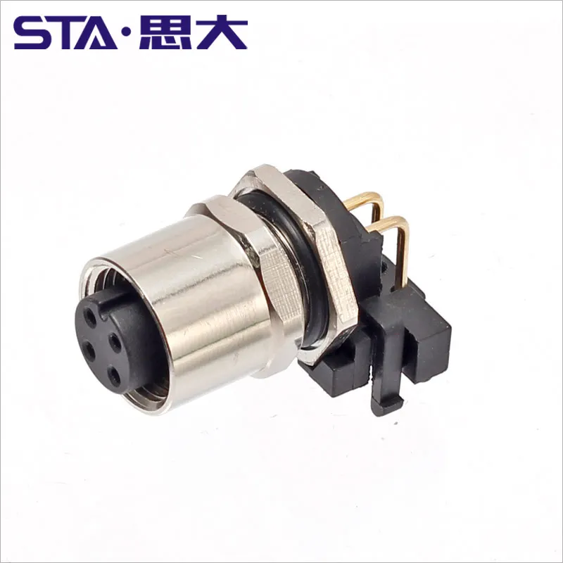 M12 A Coding Right Angled 2 4 5 8 12 Pins Grounded Socket PCB Type Back ...