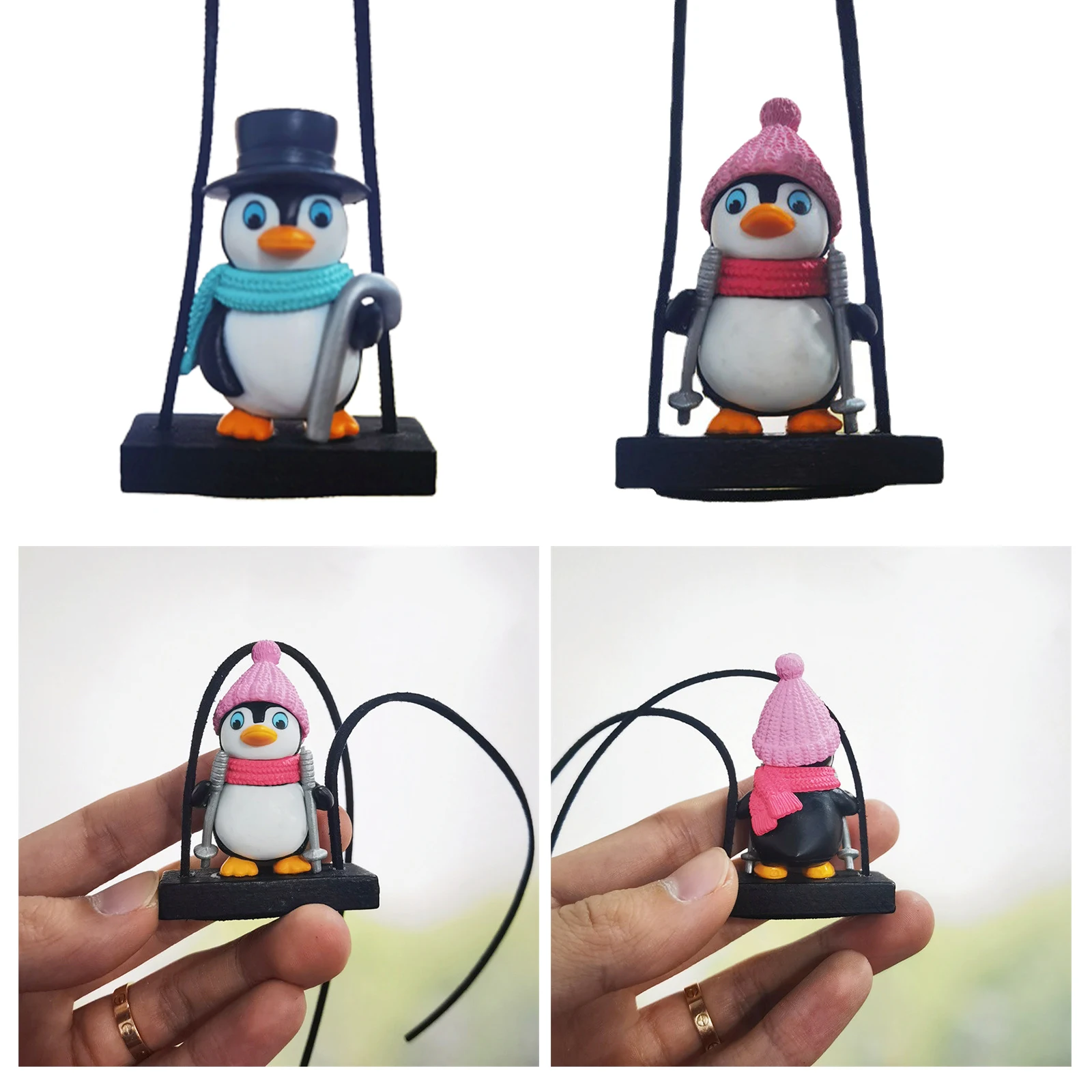 Swing Sled Penguin Car Pendant Gentleman Penguin Auto Rearview Mirror ...