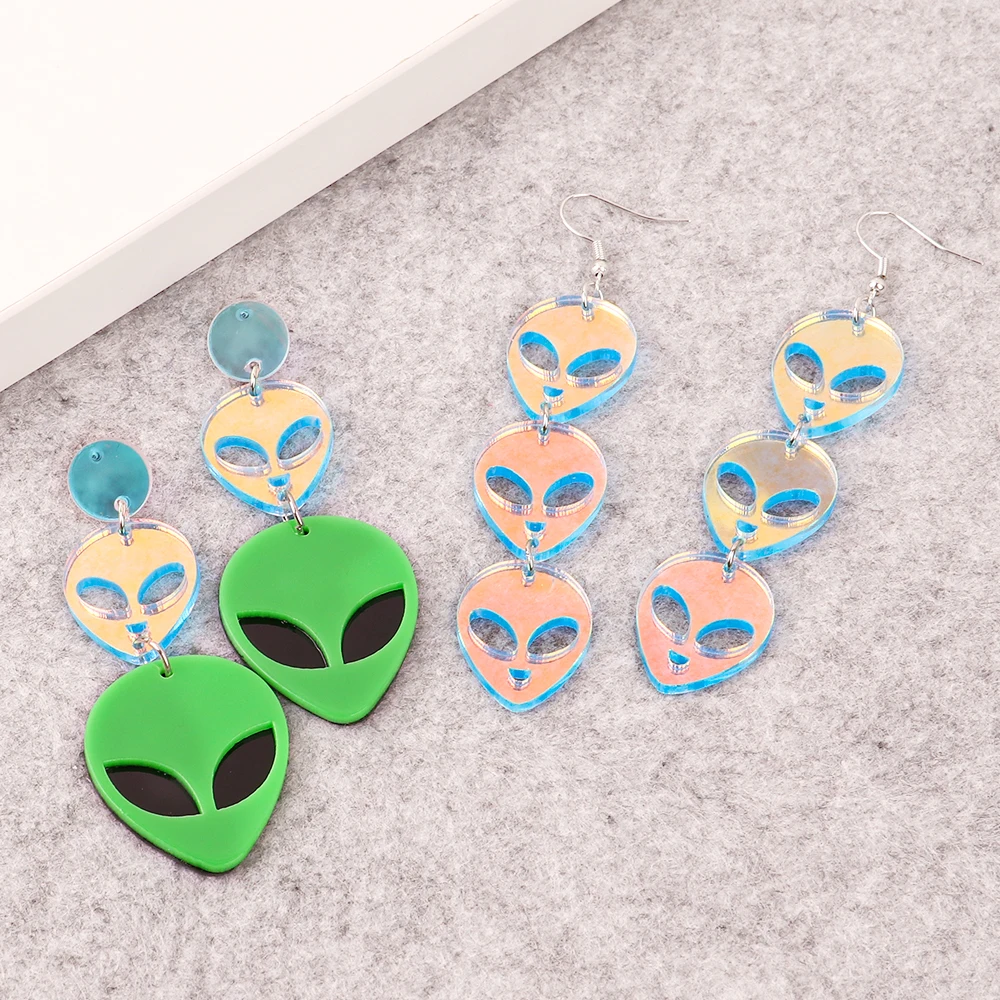 Fashion Acrylic UFO Alien Long Pendant Earrings for Women Hallowmas ...