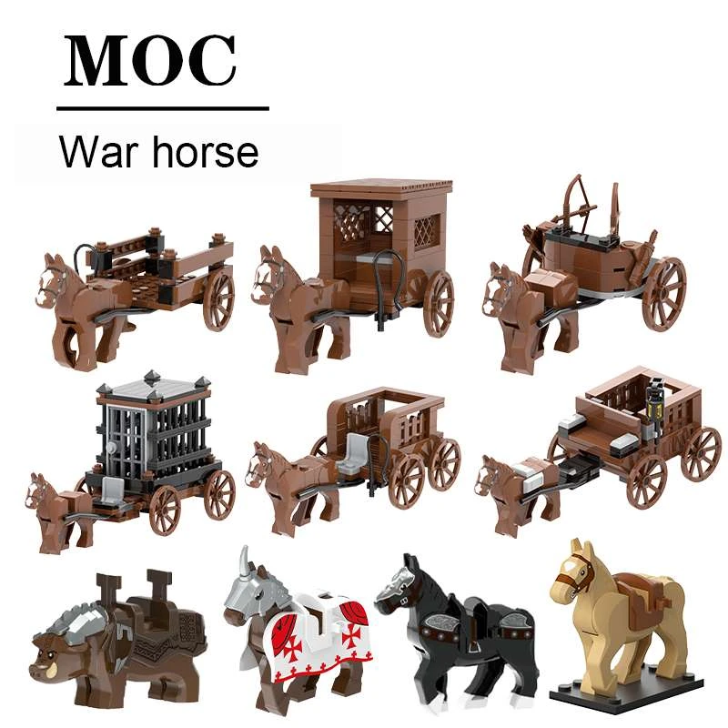 Moc Military Series Wagon Carriage War Horse Middle Ages War Animal ...