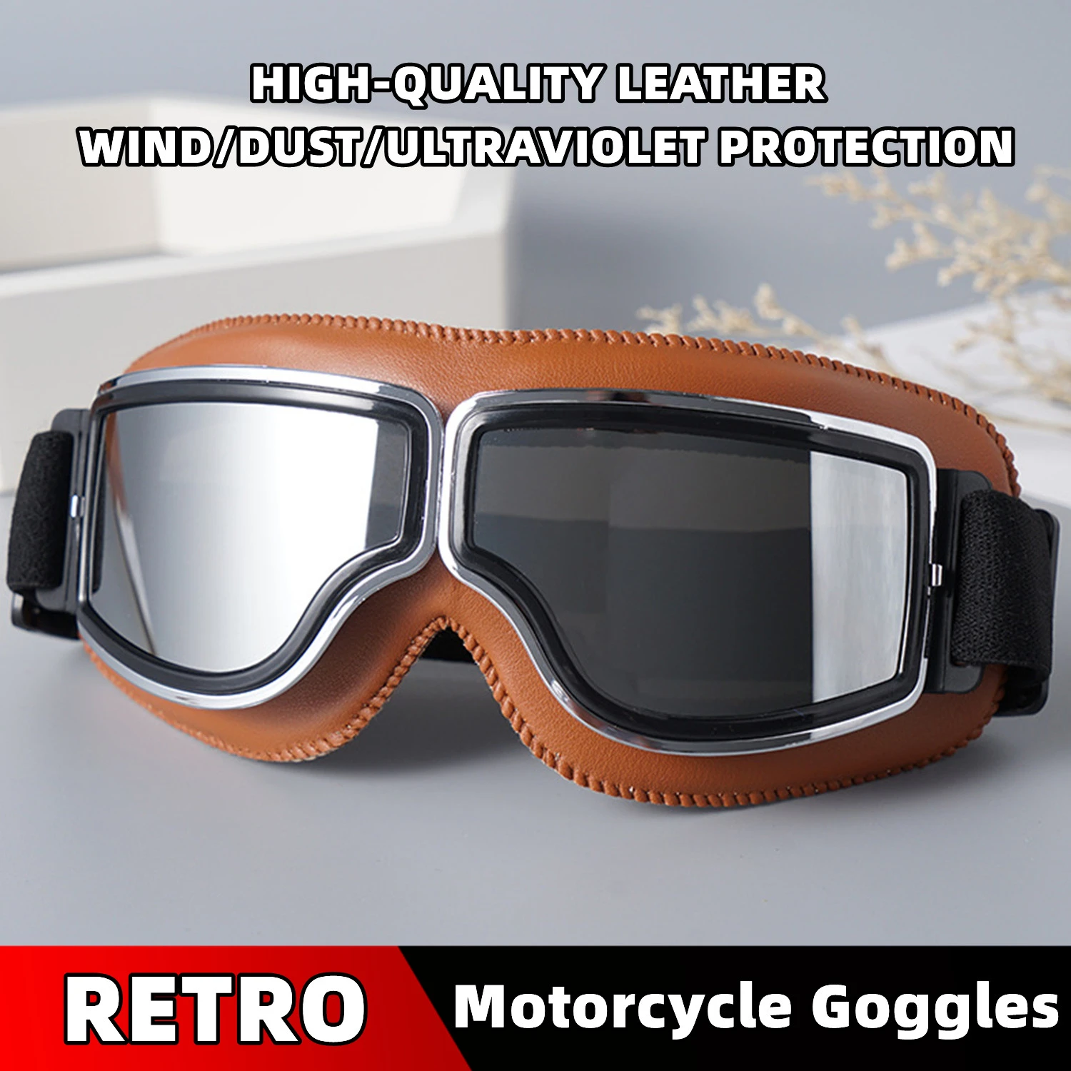 Retro Leather Motorcycle Goggles Vintage Pilot Glasses Windproof ...
