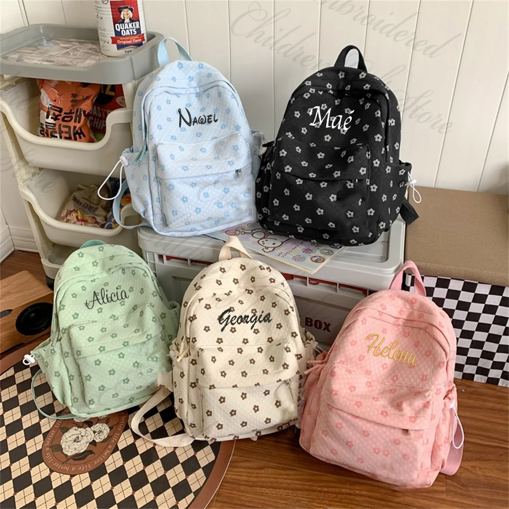 New-Small-Floral-Backpack-for-Girls-Personalized-Name-Fresh-Student ...