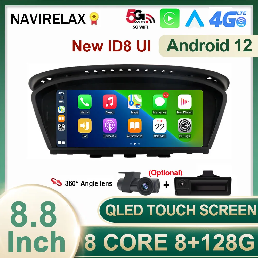 Wireless CarPlay 8.8" Android 12 Auto ID8 QLED Screen for BMW Series 3 5 E60 E61 E63 E64 M6 E90 ...