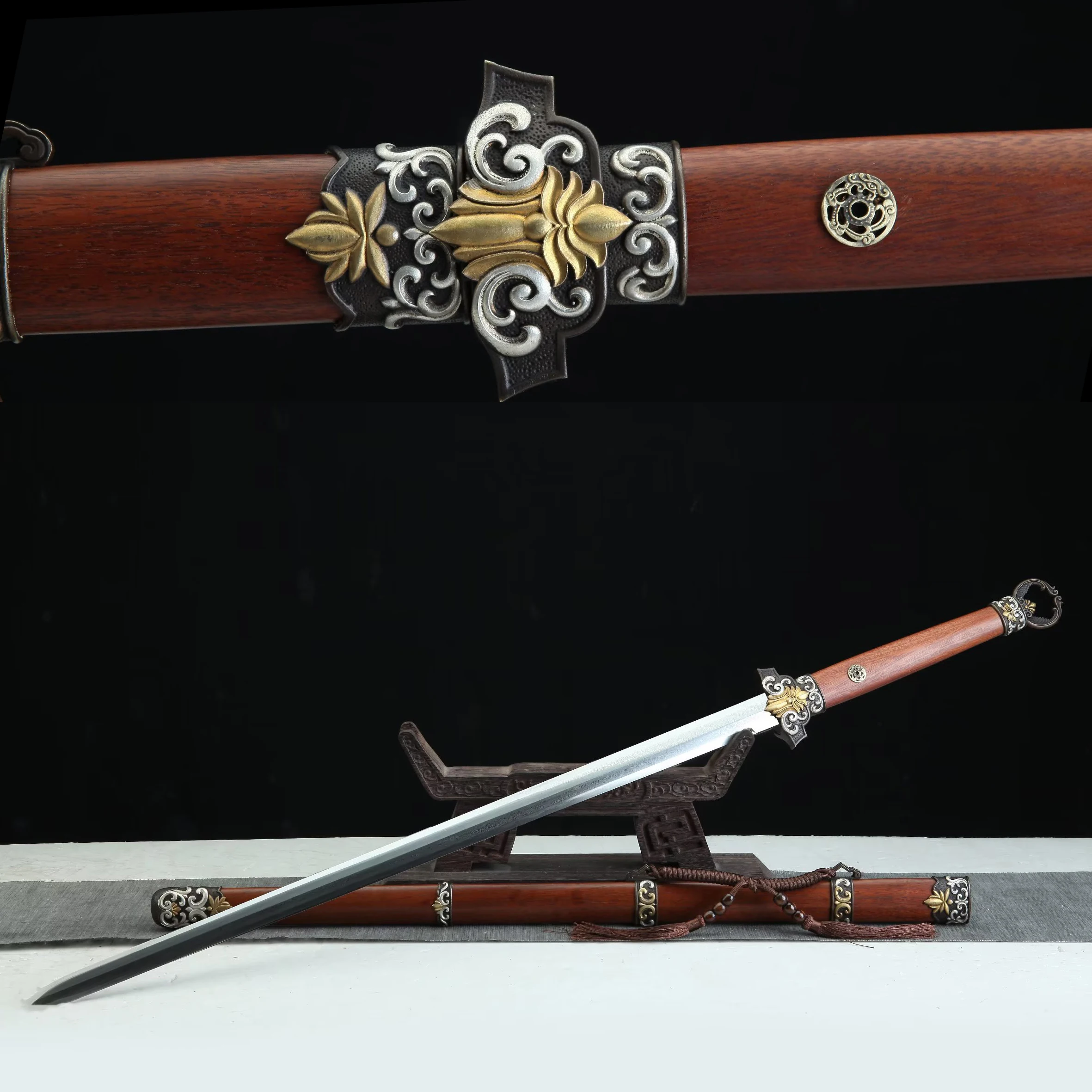 113cm-Medieval-tri-color-copper-Little-Emperor-Tang-Sword-Damascus ...