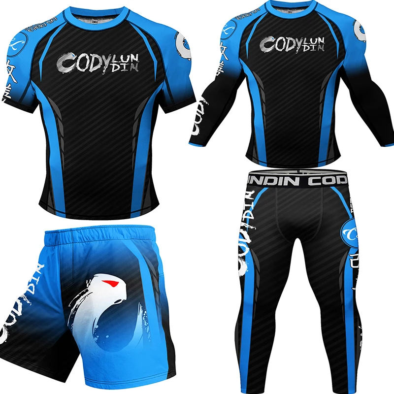 Rashguard MMA T-shirt+Pants Suit Men 4PCS/Set Jiu Jitsu Brazilian ...