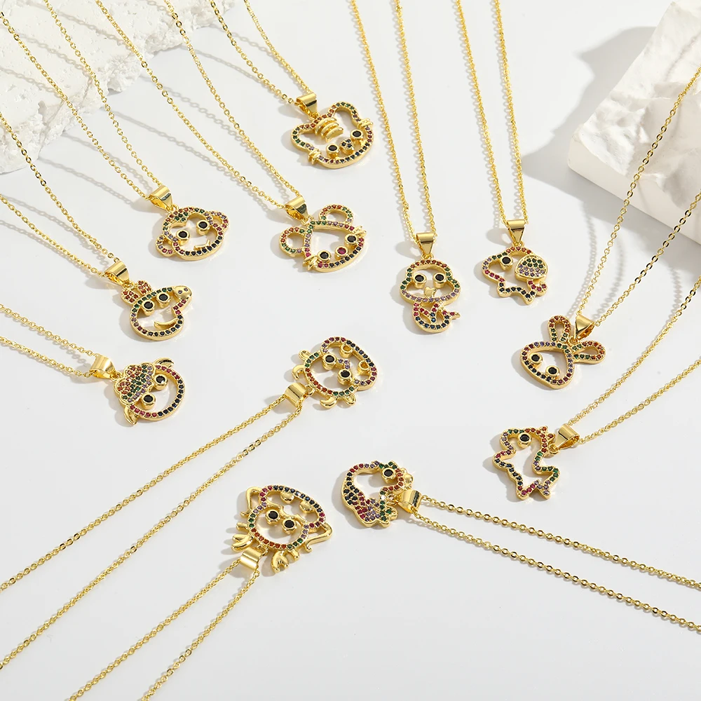 New-Shiny-12-Chinese-Zodiac-Necklace-for-Women-Men-18K-Gold-Color ...