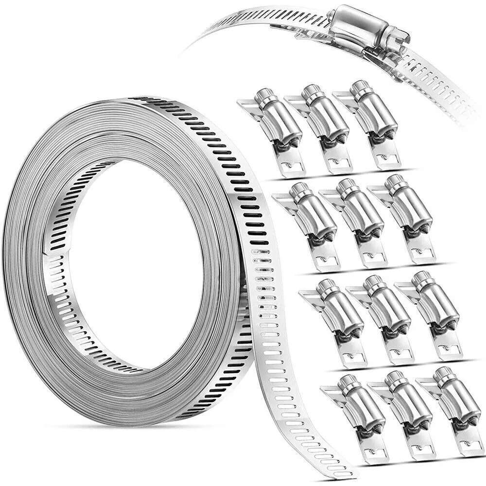 304 Stainless Steel Hose Clamp Strap DIY Screw Band with Fasteners Worm ...