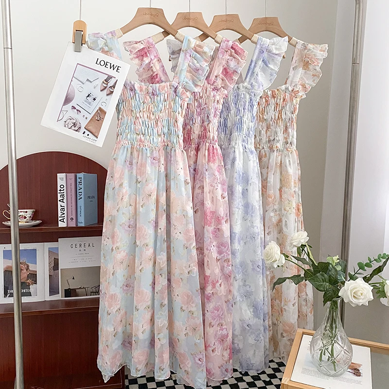 Floral Dress French Women | French Pleats Dress | French Sweet Dress ...