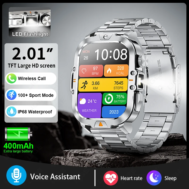 LIGE-Flashlight-Smartwatch-For-Men-Women-2-01-Inch-Screen-Bluetooth ...