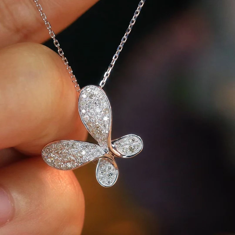 Huitan-New-Fresh-Butterfly-Shape-Pendant-Necklace-for-Women-Silver ...