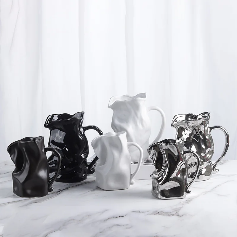 Ceramic-Vase-Irregularly-Pleated-Bottle-Handle-Shape-Flower-Vase ...