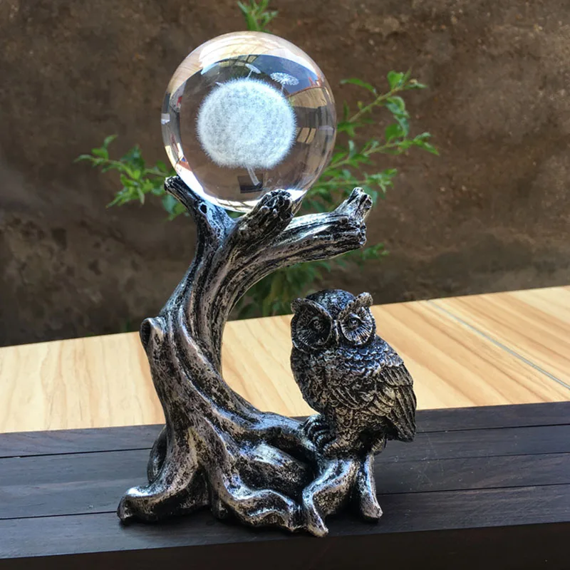 1pcs-Resin-Owl-Tree-Figurine-Statue-Ball-Display-Stand-Holder-Sculpture ...