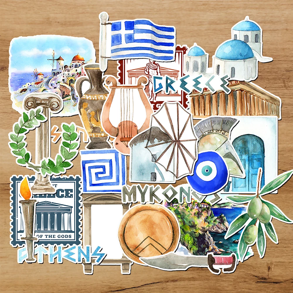 25-Pieces-Greece-Travel-Stickers-Perfect-for-Scrapbooking-Journal-Water ...