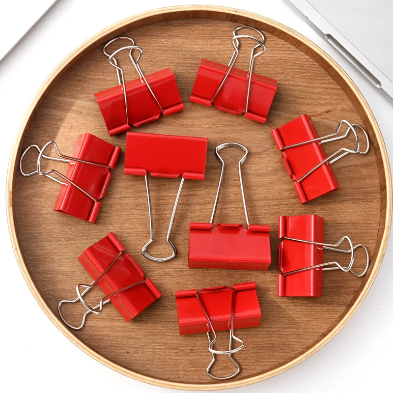 10PCS Red Metal Paper Clip 15 19 25 32 40 50mm Foldback Metal Binder ...