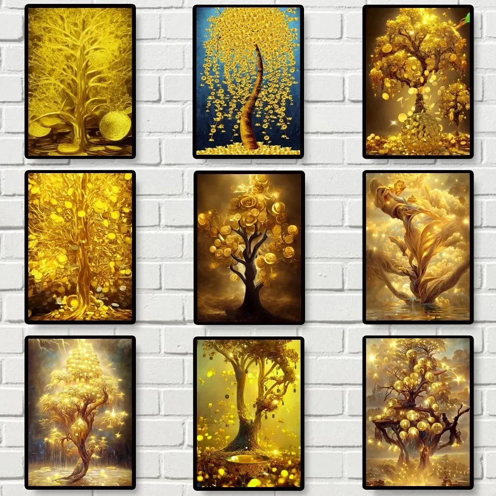 Golden-Money-Tree-Poster-Gallery-Prints-Painting-Wall-Canvas-Pictures ...