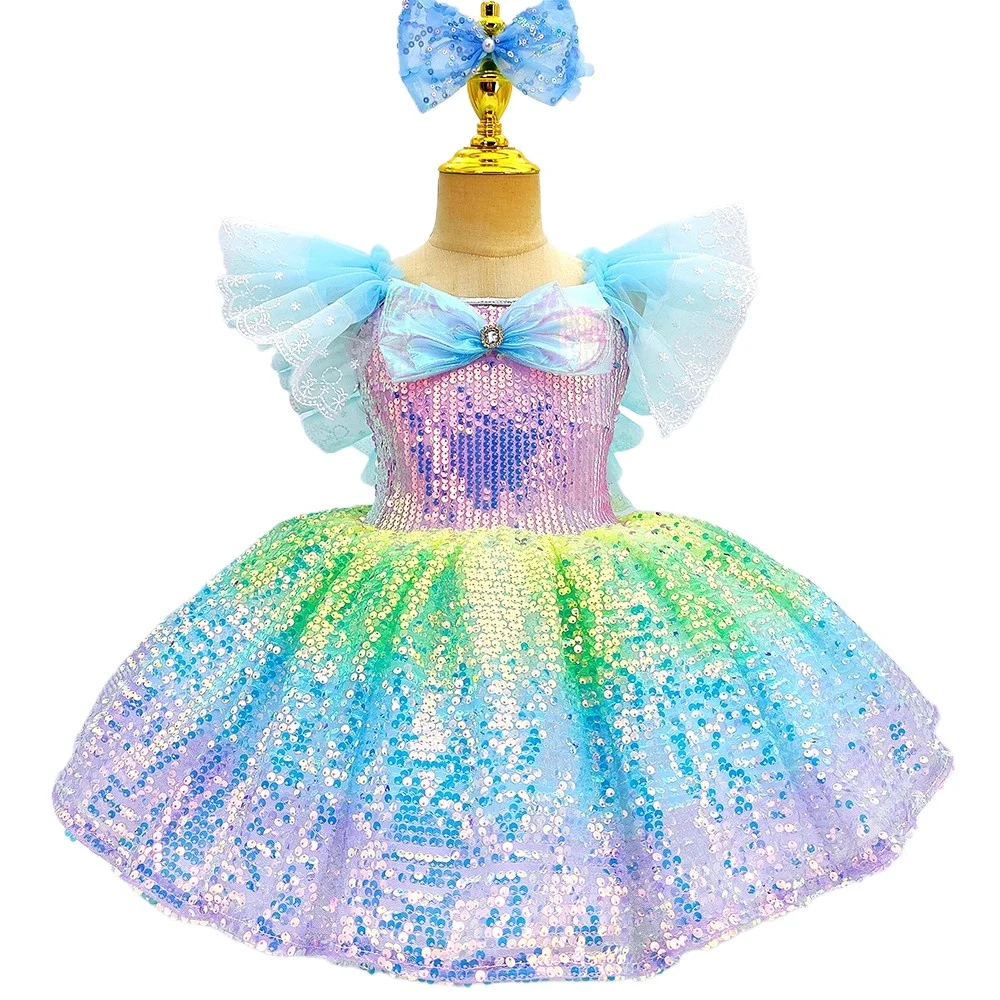 Girl Sequin Rainbow Ballet Tutu Dress Party Princess Dress Girls Kids ...