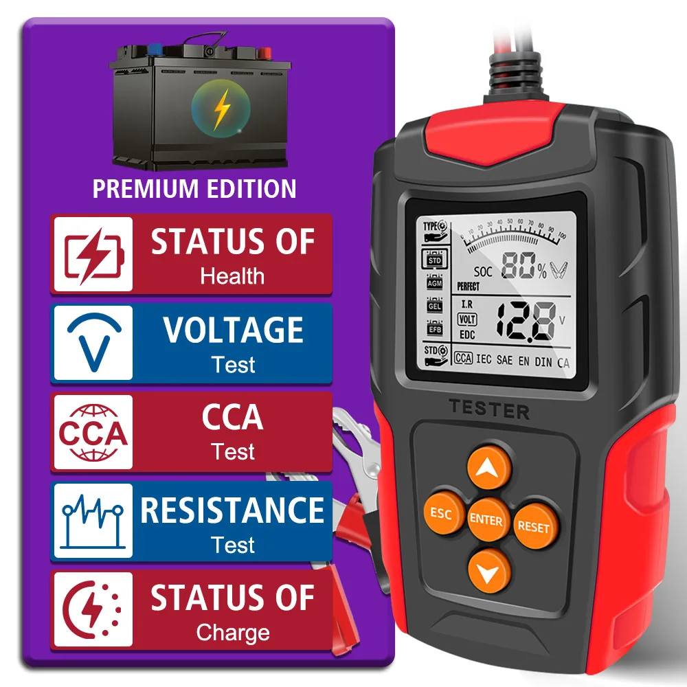 Digital Car Motorcycle Battery Tester Battery Analyzer Test Tool 12V ...