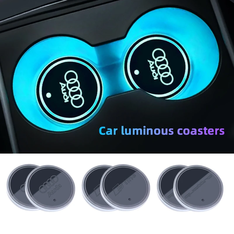 2pcs-LED-Car-Luminous-Coaster-Cup-Holder-Anti-slip-Mat-for-Audi-SLINE ...