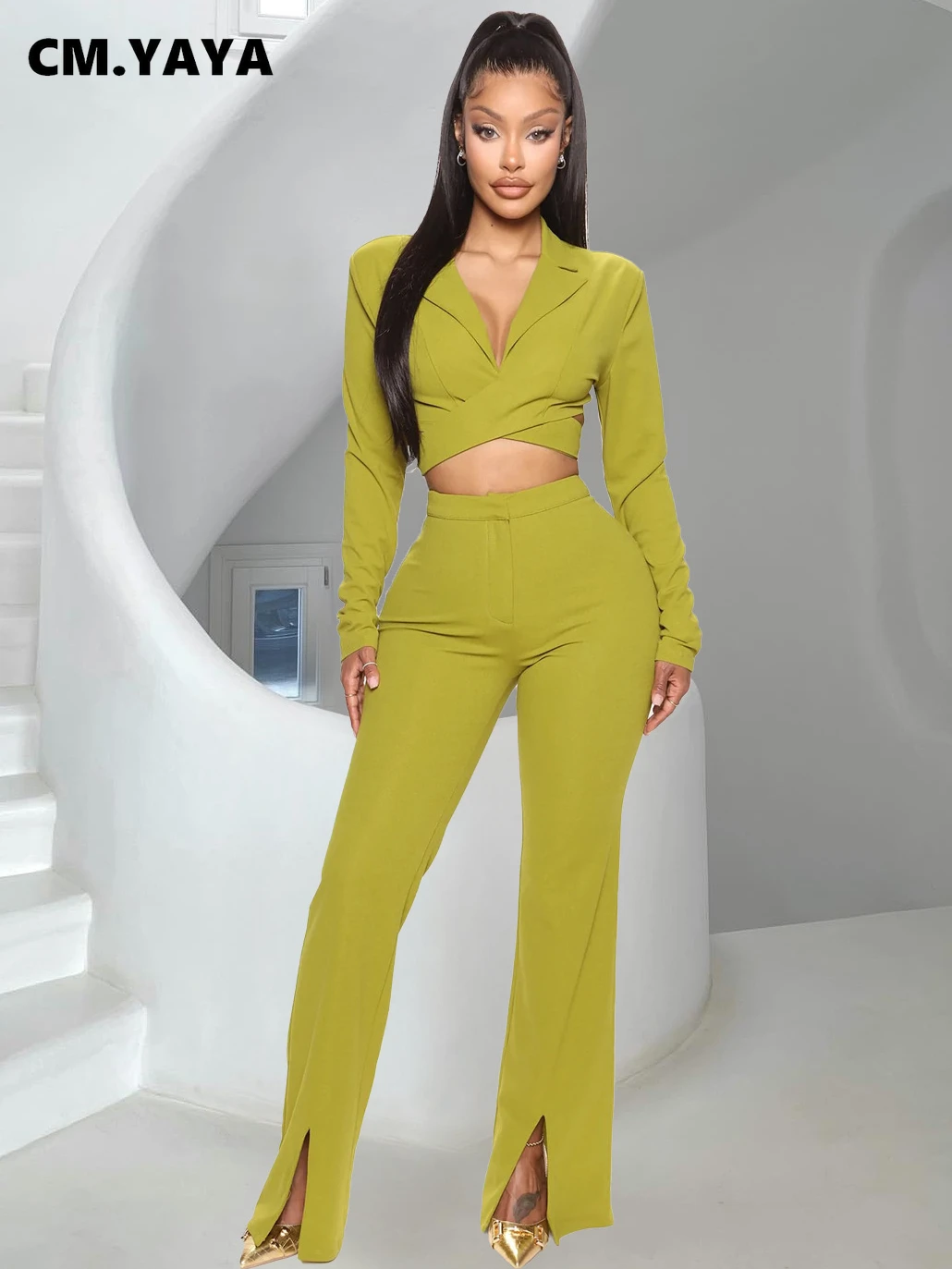 CM-YAYA-Elegant-Women-s-Set-Office-Lady-Wraped-Notched-Neck-Blazer-and ...