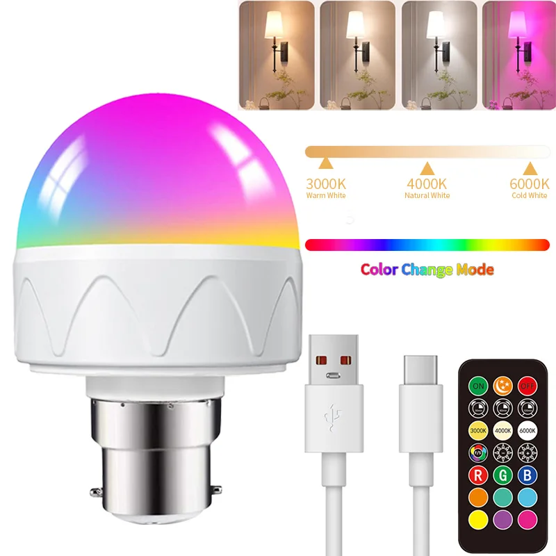 B22 Rechargeable LED Remote Control Magnetic Bulb, 13 Colors+Timing ...