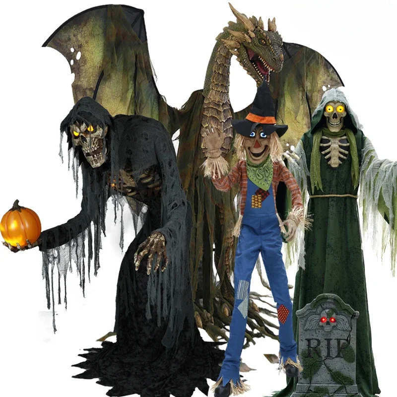 Halloween-Decoration-Large-Electric-Skull-Sensing-Sound-Ghost-Witch ...