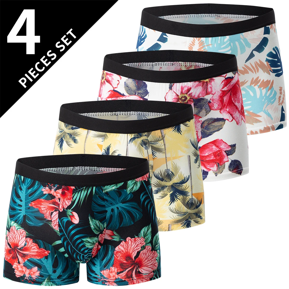 4-piece-MEN-S-Fashionable-and-Charming-Flower-Underwear-Comfortable-and ...