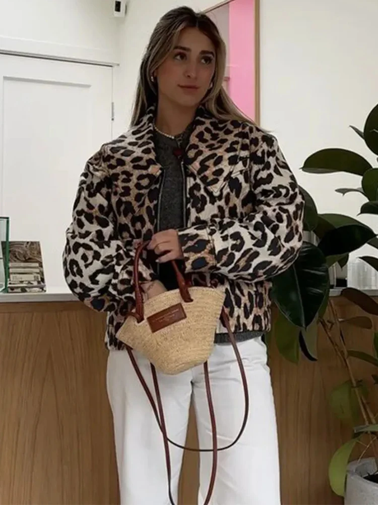 HH Women Vintage Leopard Print Jackets 2024 Female Fashion ong Sleeve ...