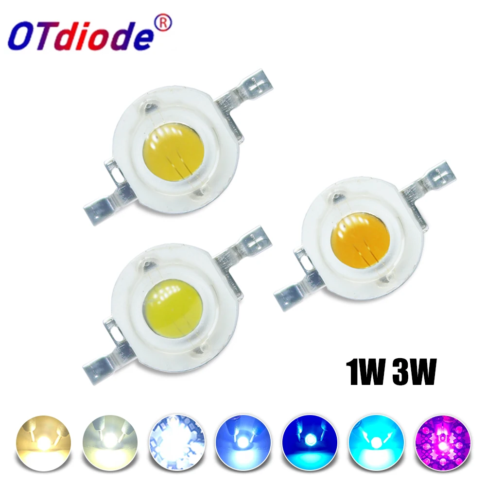 10-1000Pcs High Power LED COB Lamp Chip 1W 3W 3.2-3.6V 110-280LM Bead Warm Cold White Blue Diode ...