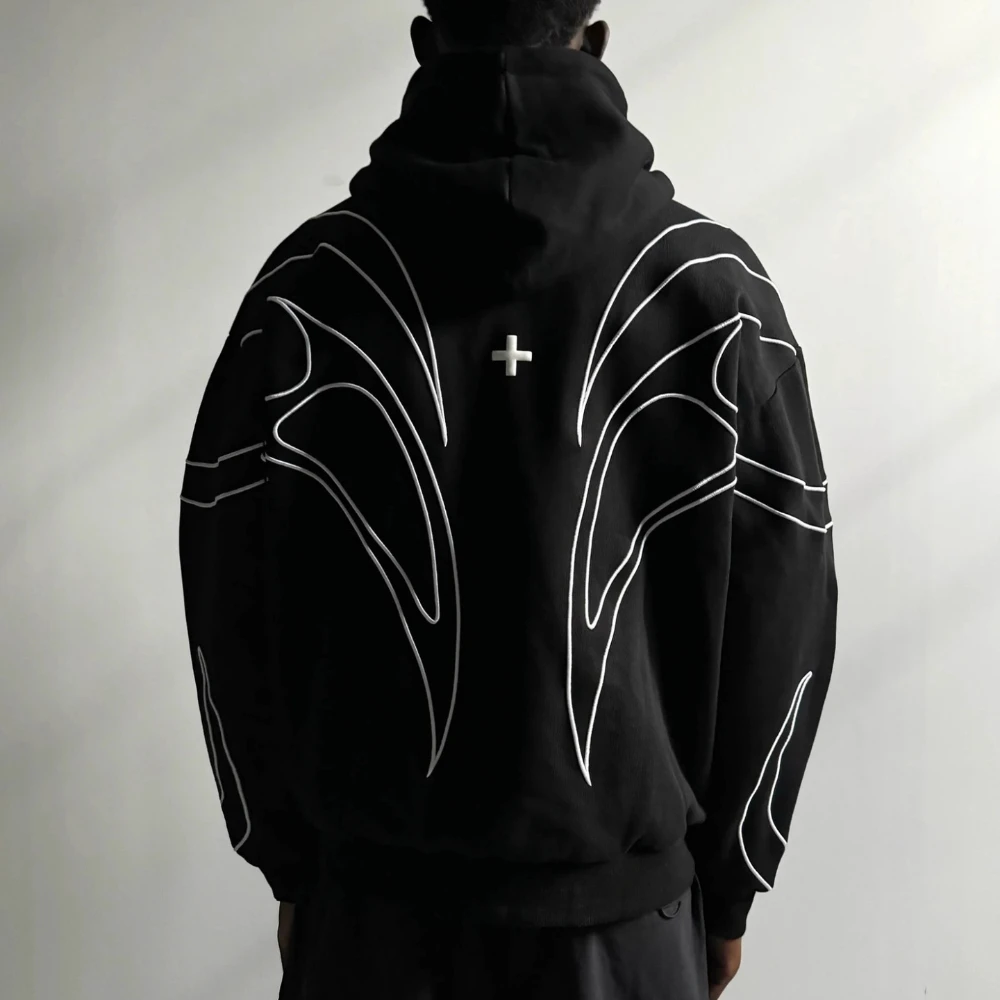 Winter New American Y2g Street Hooded Cardigan Personality Cross Print ...