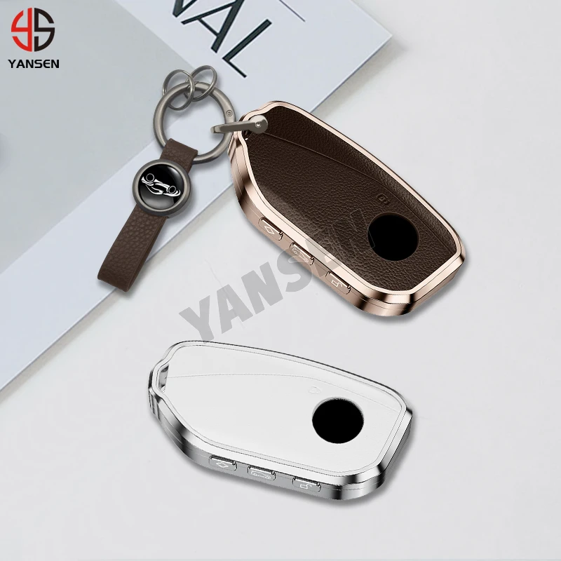 2024-Smart-Key-Ring-Key-Cover-For-BMW-Leather-Metal-Key-Case-5-7-Series ...