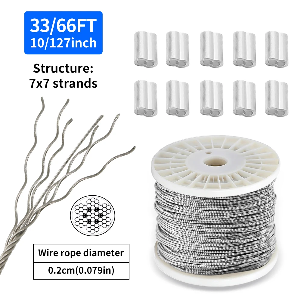10/20M 2mm stainless steel cable kit, clothesline kit with 10/20pcs ...