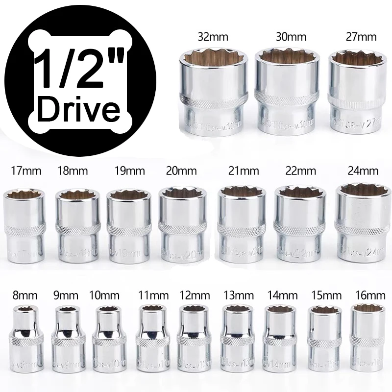 1Pcs 1/2" Square Drive 12-point Socket Bit Ratchet Wrench 12pt Sockets ...