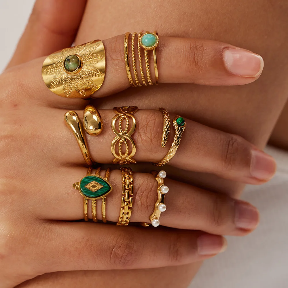 Vintage-Knuckle-Rings-For-Women-Boho-Green-Crystal-Stone-Geometric-Figure-Adjustable-Open-Rings ...