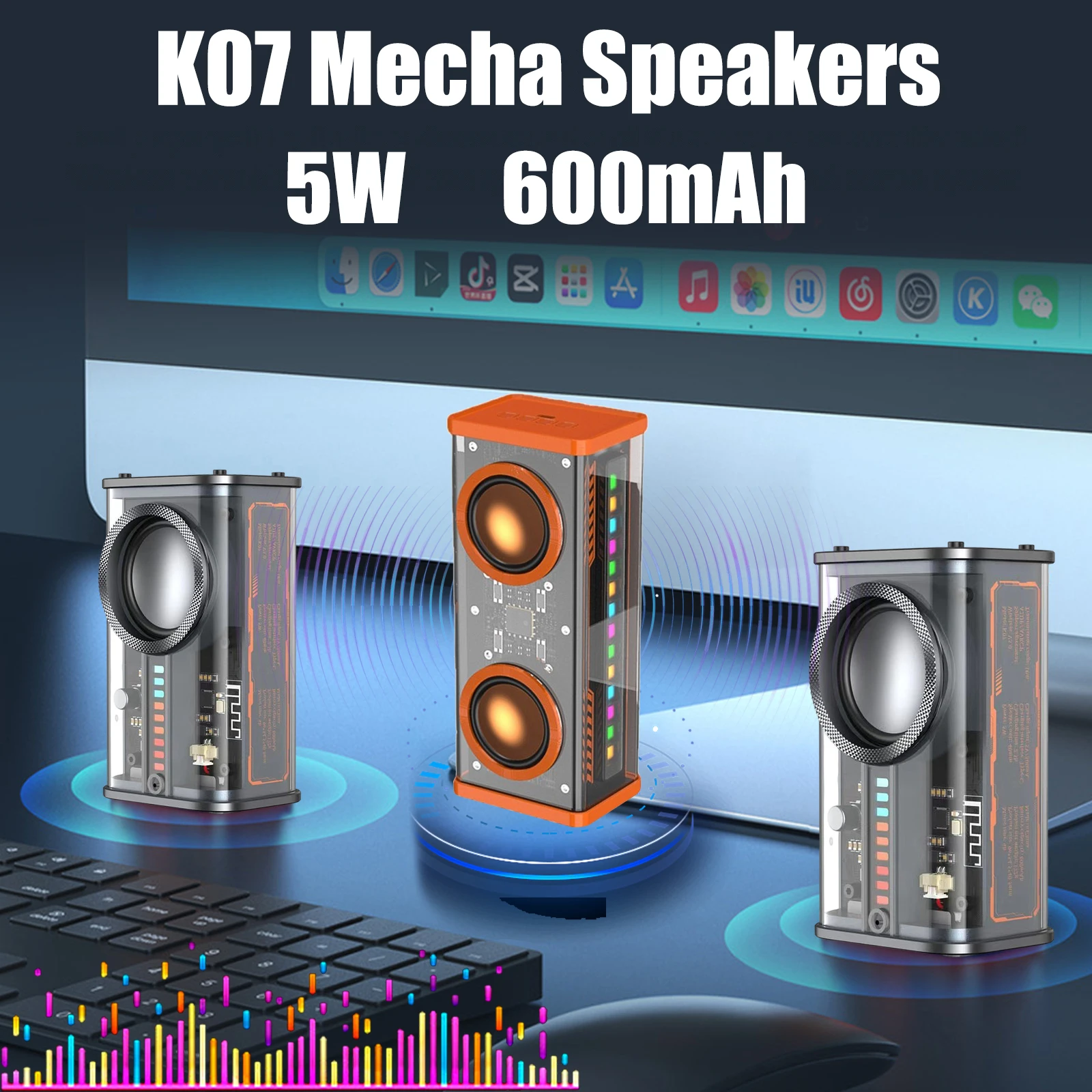 Altavoz-inal-mbrico-K07-Mecha-dispositivo-con-Bluetooth-est-reo-TWS-transparente-sonido-RGB-luz ...